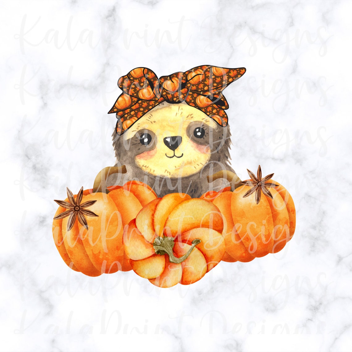 Cute Pumpkin Sloth With Headband and Pumpkins Fall PNG Autumn | Etsy