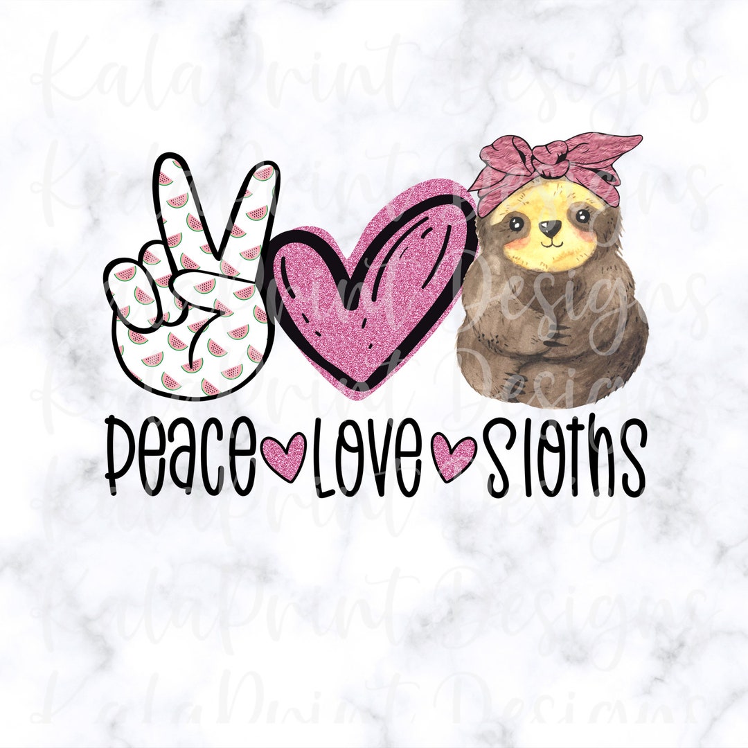 Sloth PNG Peace Love Sloths Cute Baby Sloth W Pink Bandana PNG File for ...