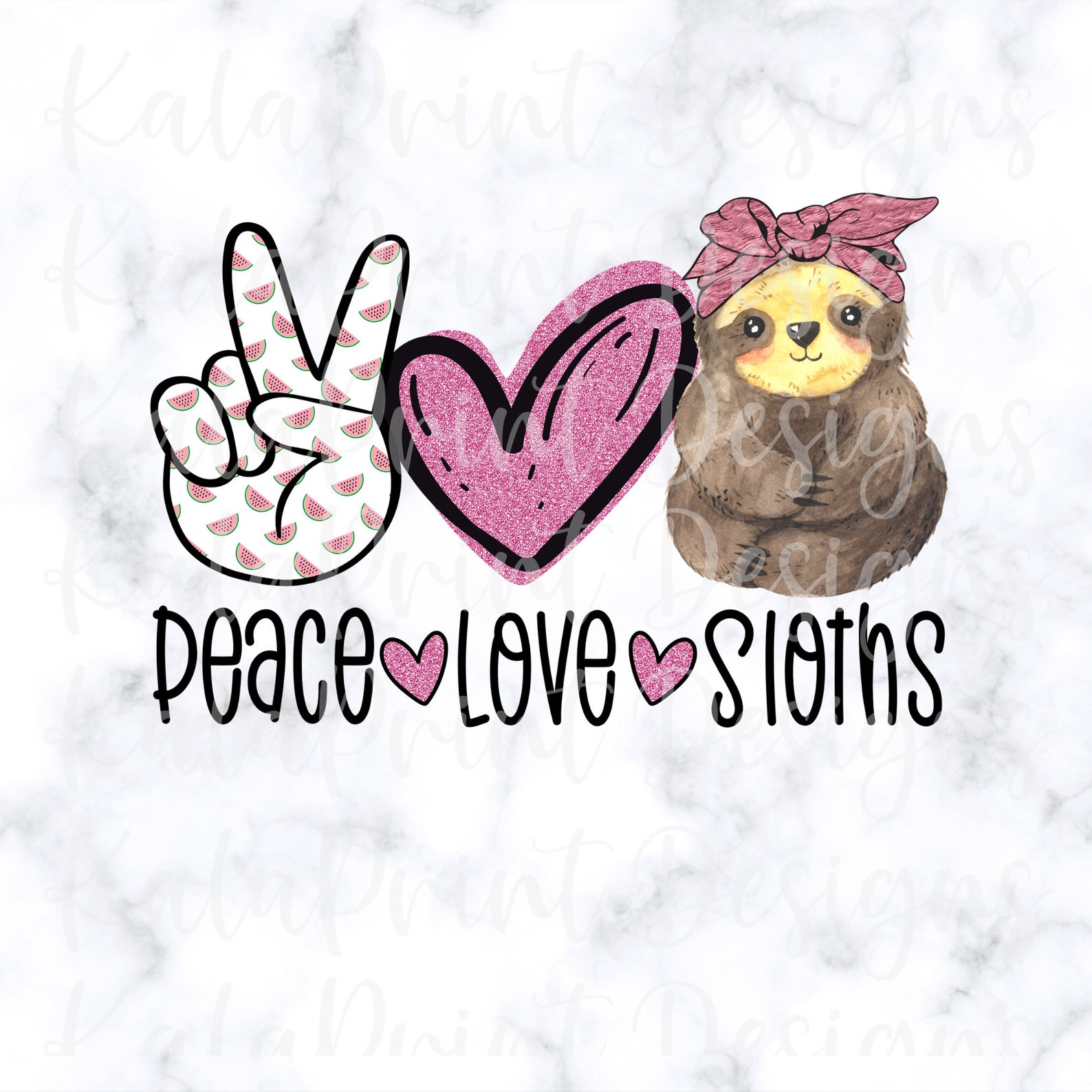 Sloth PNG Peace Love Sloths Cute Baby Sloth W Pink Bandana PNG File for ...