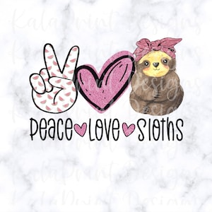 Sloth PNG Peace Love Sloths Cute Baby Sloth W Pink Bandana PNG File for ...