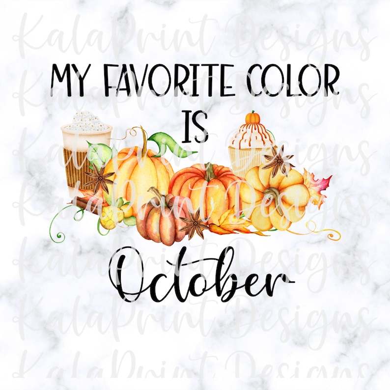 My Favorite Color Is October PNG Cute Watercolor Autumn | Etsy