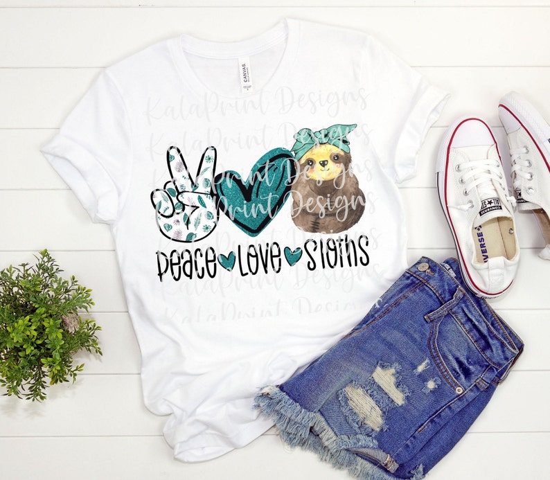Sloth PNG Peace Love Sloths Cute Baby Sloth With Bandana PNG File for ...