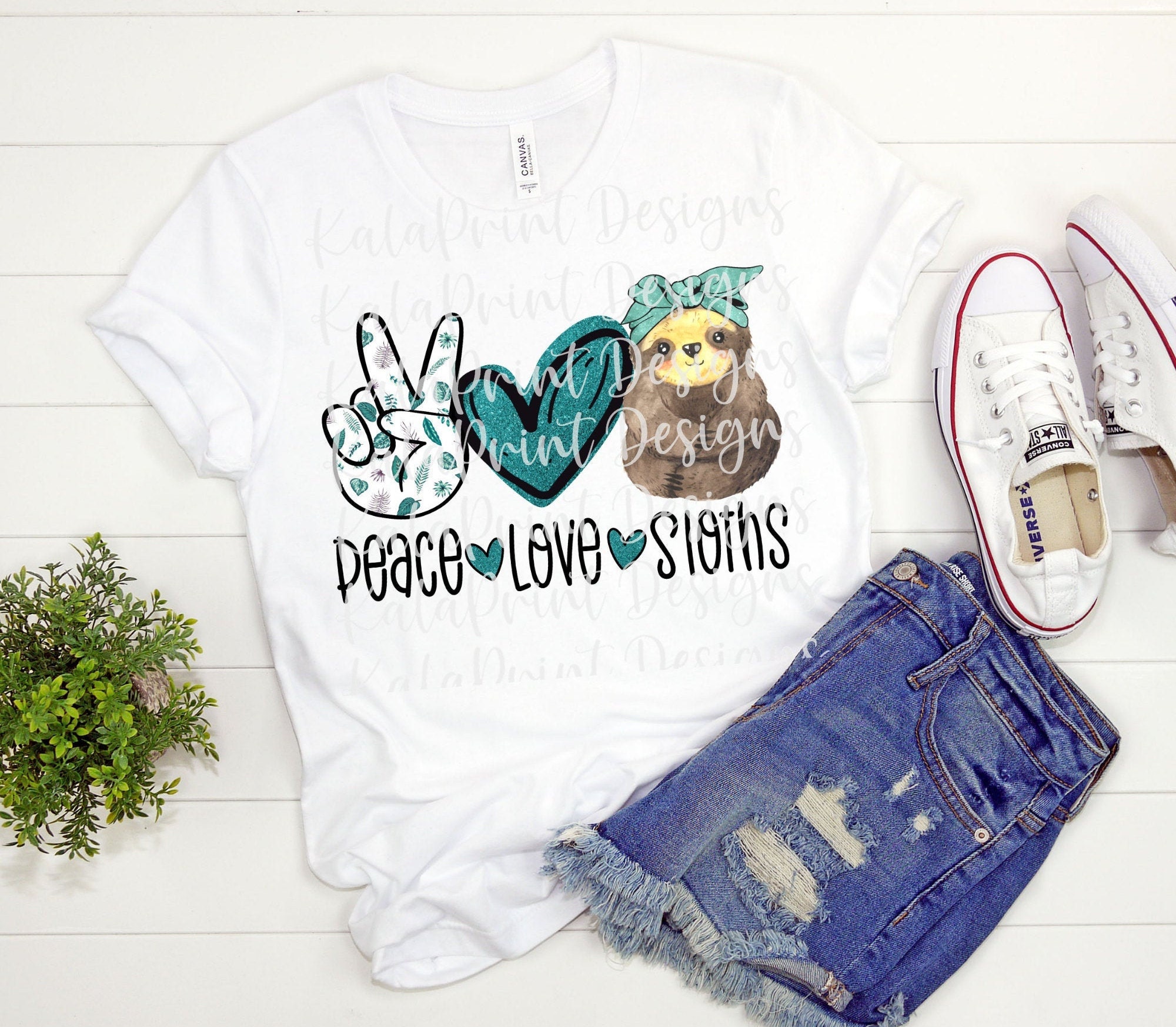 Buy Sloth PNG Peace Love Sloths Cute Baby Sloth With Bandana PNG Online ...