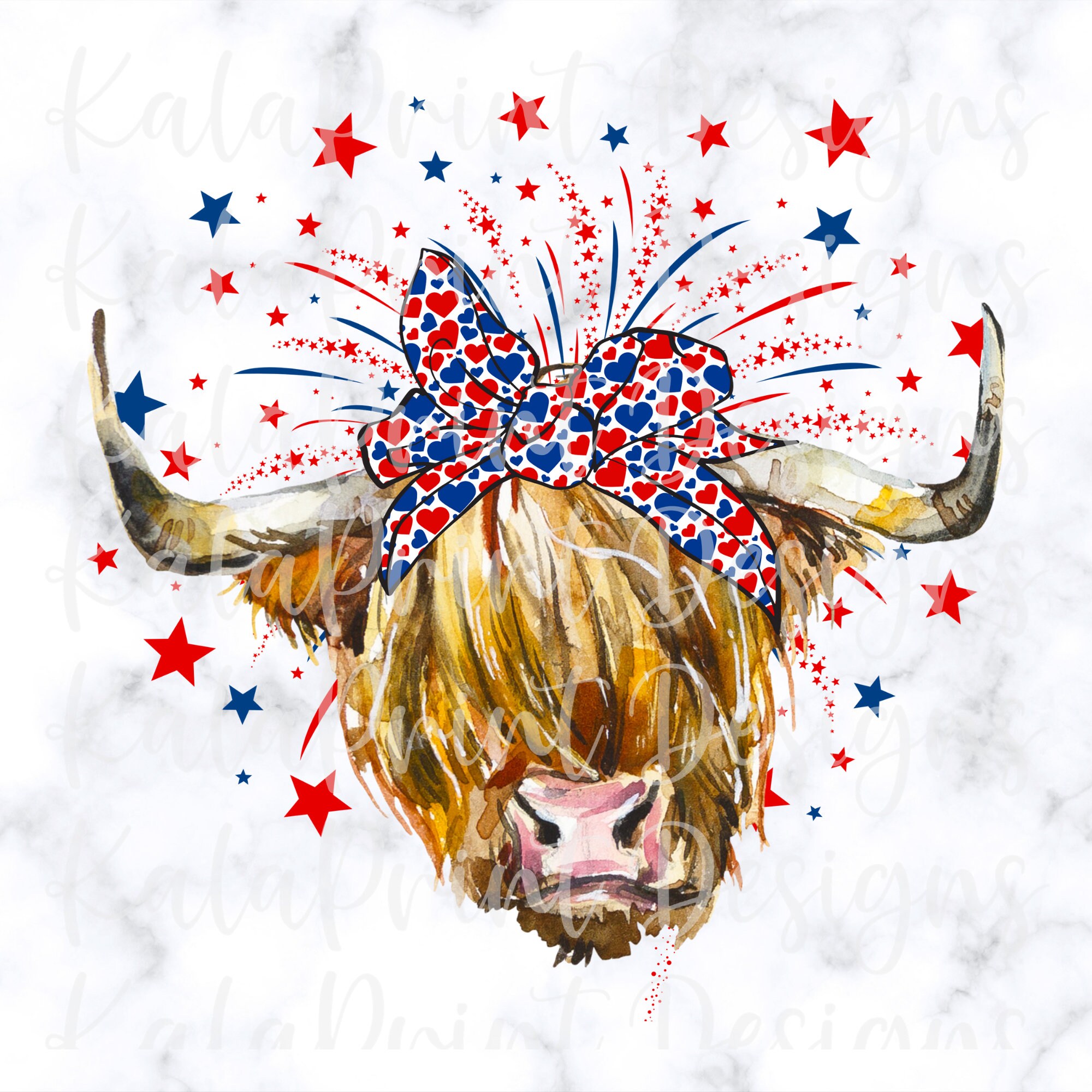 Red White Blue Highland Cow With Patriotic Bandana PNG Country | Etsy
