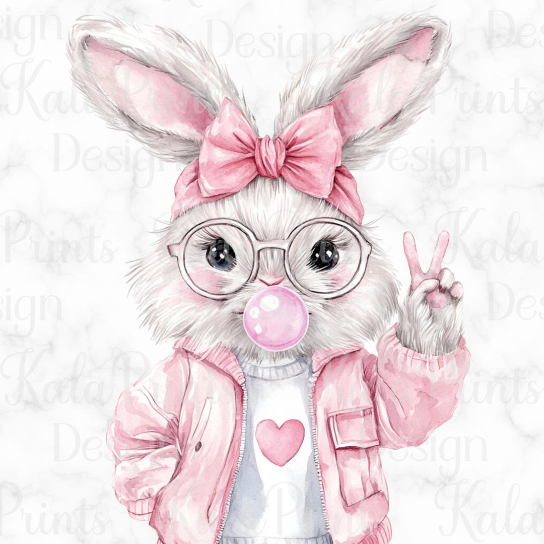 Bunny With Glasses PNG, Easter PNG, Retro Rabbit Peace Sign Png File ...