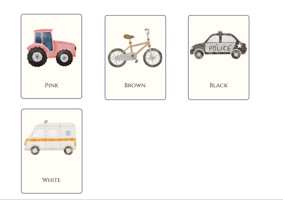 Colors Flash Card // Vehicle Colors // Digital Download - Etsy