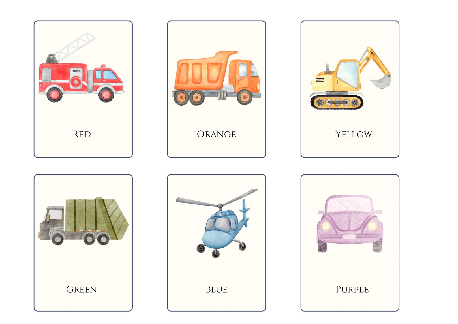 Colors Flash Card // Vehicle Colors // Digital Download - Etsy