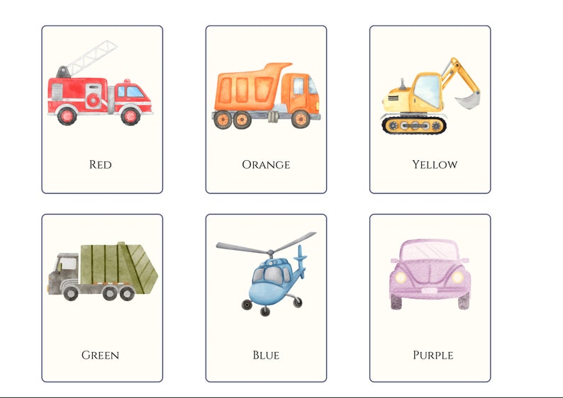 Colors Flash Card // Vehicle Colors // Digital Download - Etsy