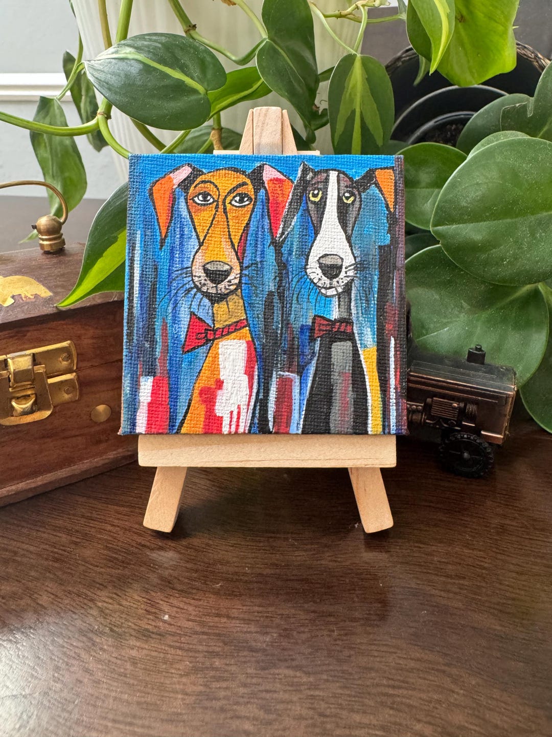 Mini Dog Painting: Abstract Acrylic Art With Easel, Whimsical Pet Decor ...