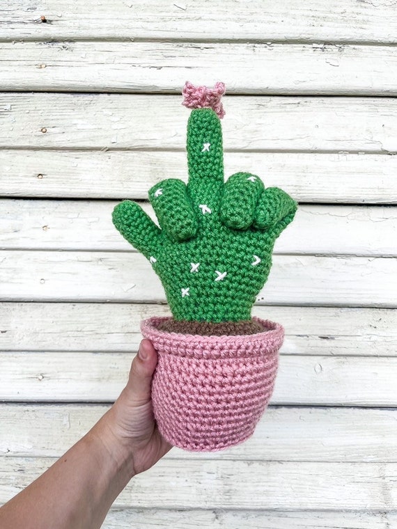 Boho Crocheted Middle Finger Potted Cactus Crocheted Hand - Etsy