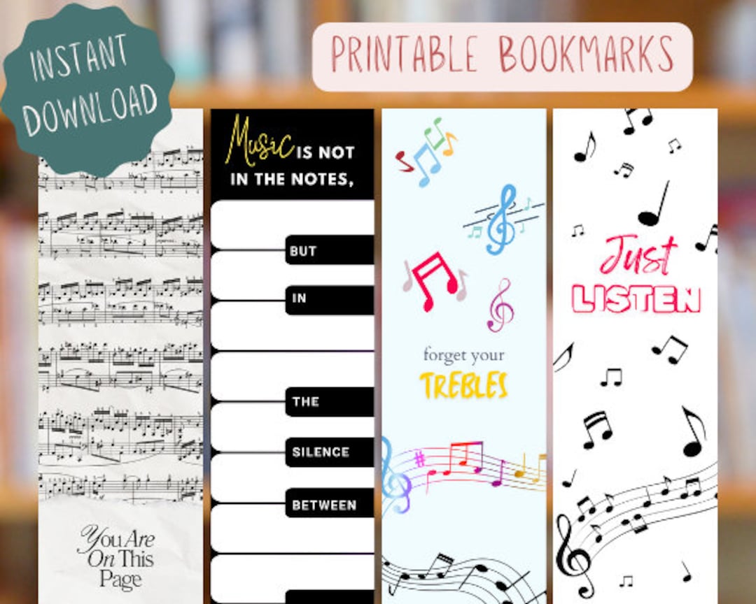 Printable Bookmarks | Music Bookmark | Digital Bookmark | Bookmarks for ...