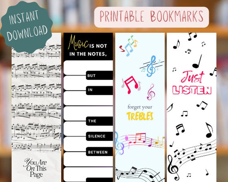 Printable Bookmarks | Music Bookmark | Digital Bookmark | Bookmarks for ...