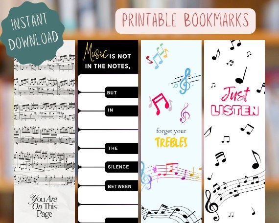 Printable Bookmarks | Music Bookmark | Digital Bookmark | Bookmarks for ...