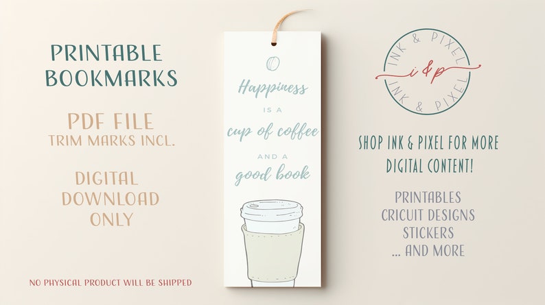 Printable Bookmarks Coffee Bookmark Digital Bookmark Bookmarks for ...