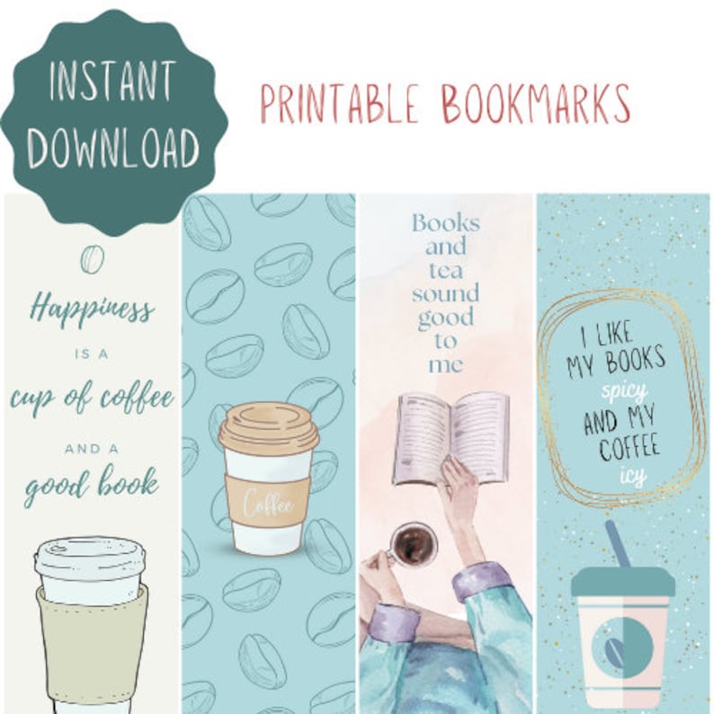 Printable Bookmarks Coffee Bookmark Digital Bookmark Bookmarks for ...
