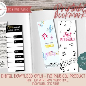 Printable Bookmarks | Music Bookmark | Digital Bookmark | Bookmarks for ...