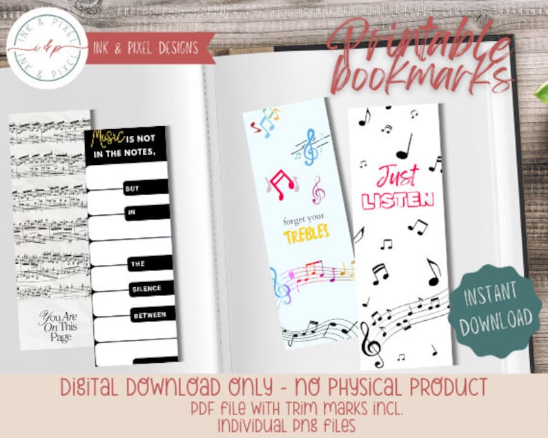 Printable Bookmarks | Music Bookmark | Digital Bookmark | Bookmarks for ...