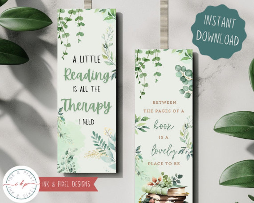 Printable Bookmarks Green Floral Bookmark Digital Bookmark Bookmarks ...