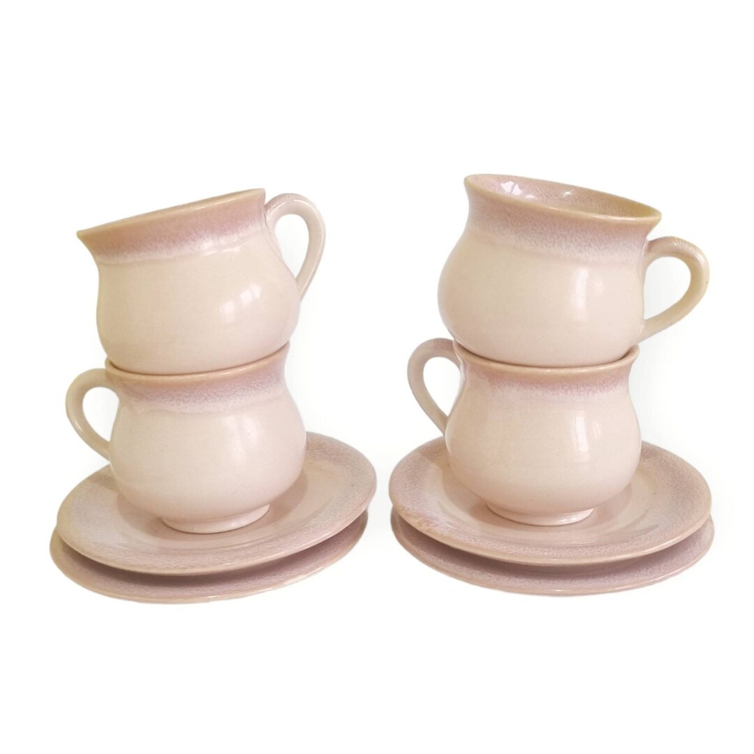Set of 4 X Pink Two Tone Vintage Coffee Cups/ Tea Cups and Saucers ...