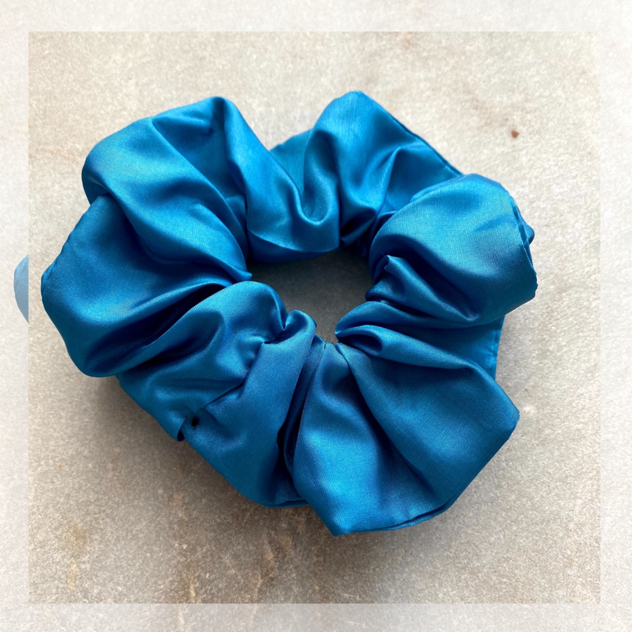 Handmade Teal Satin Scrunchie Hair Tie Hair Accessory Retro | Etsy