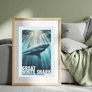 Great White Shark Wall Art | Ocean Wildlife Print|home Decor |living ...