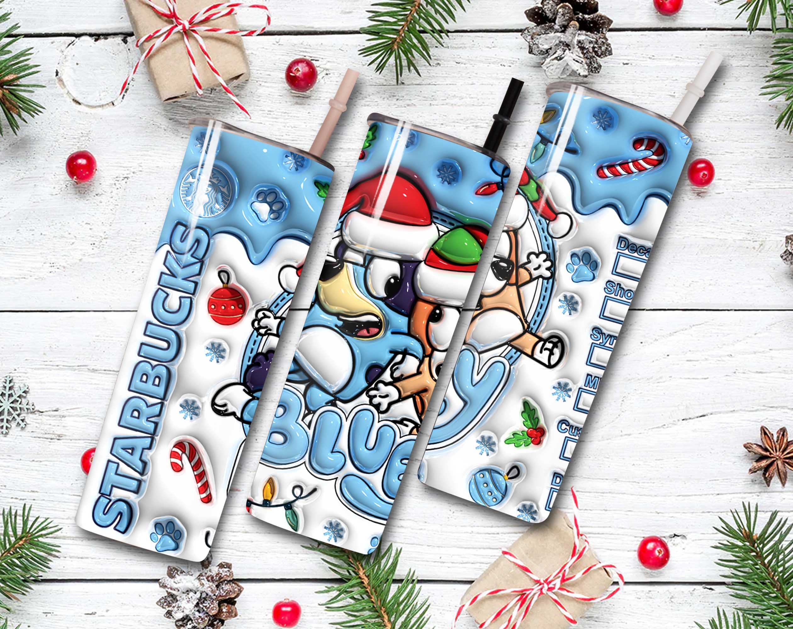 Bluey 3D Inflated Tumbler Wrap PNG, Bluey 20oz Skinny Tumbler Wrap ...