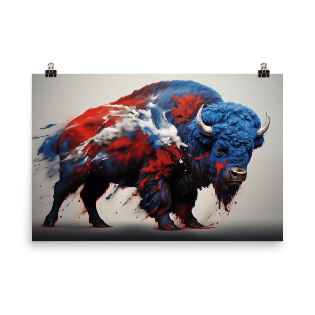 Blue & Red Buffalo, Buffalo Bills Inspired, Buffalo Poster, Digital Art of Buffalo, Instant ...