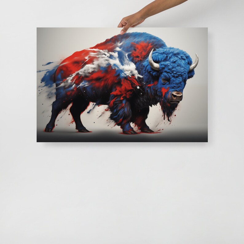 Blue & Red Buffalo, Buffalo Bills Inspired, Buffalo Poster, Digital Art ...