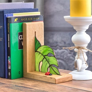 Monstera Stained Glass Bookend - Unique Library Decor Bookends ...