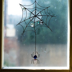 Spider Net Halloween Stained Glass Spooky Home Decoration Window ...