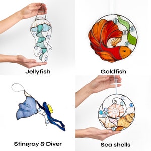 Jellyfish Stained Glass Sun Catcher Window Hanging Home Decor Ocean Sea ...