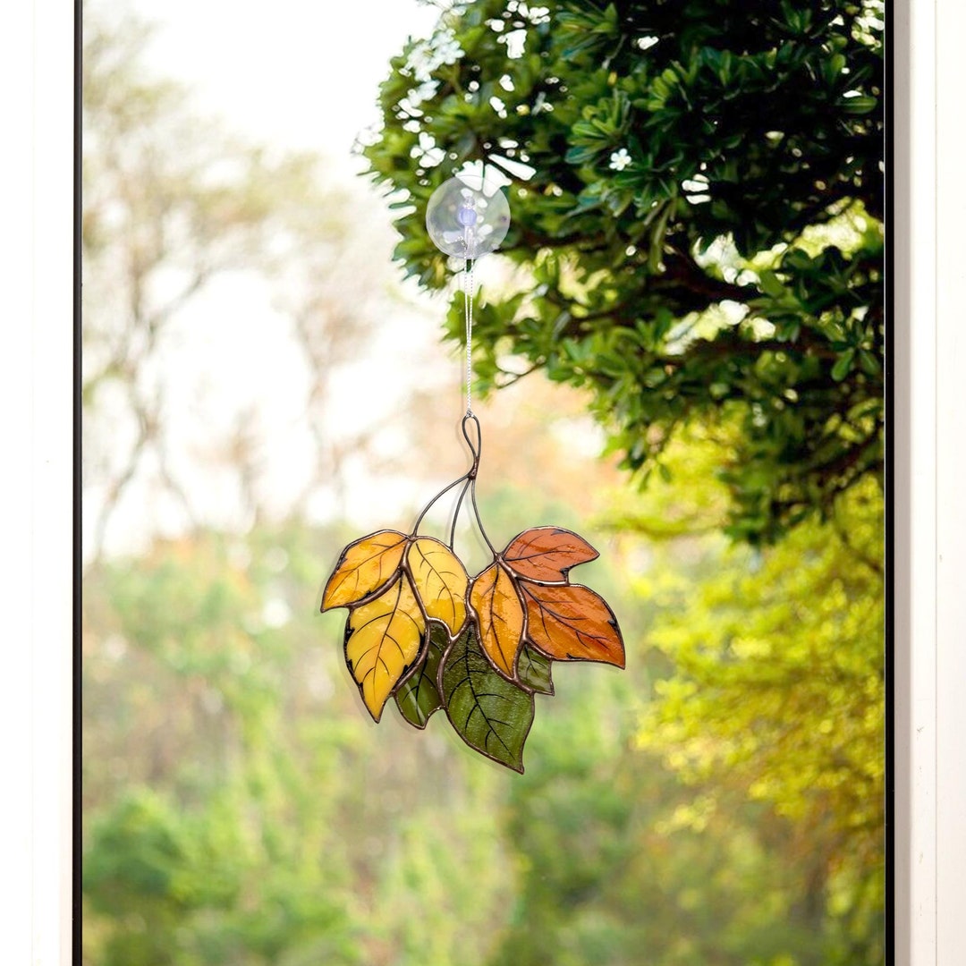 Handcrafted Stained Glass Autumn Leaves | Fall Home Decor & Sun Catcher ...