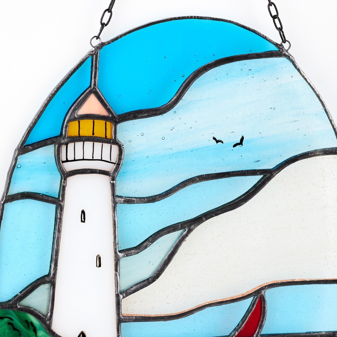 Stained Glass Lighthouse in Ocean Landscape Suncatcher Stain Glass ...