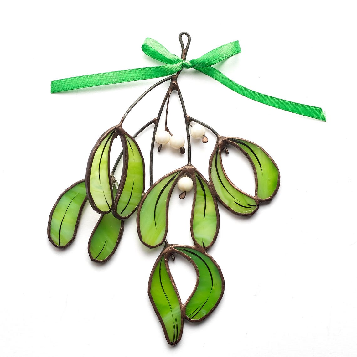 Stained Glass Mistletoe Ornament - Holiday Decor - Etsy