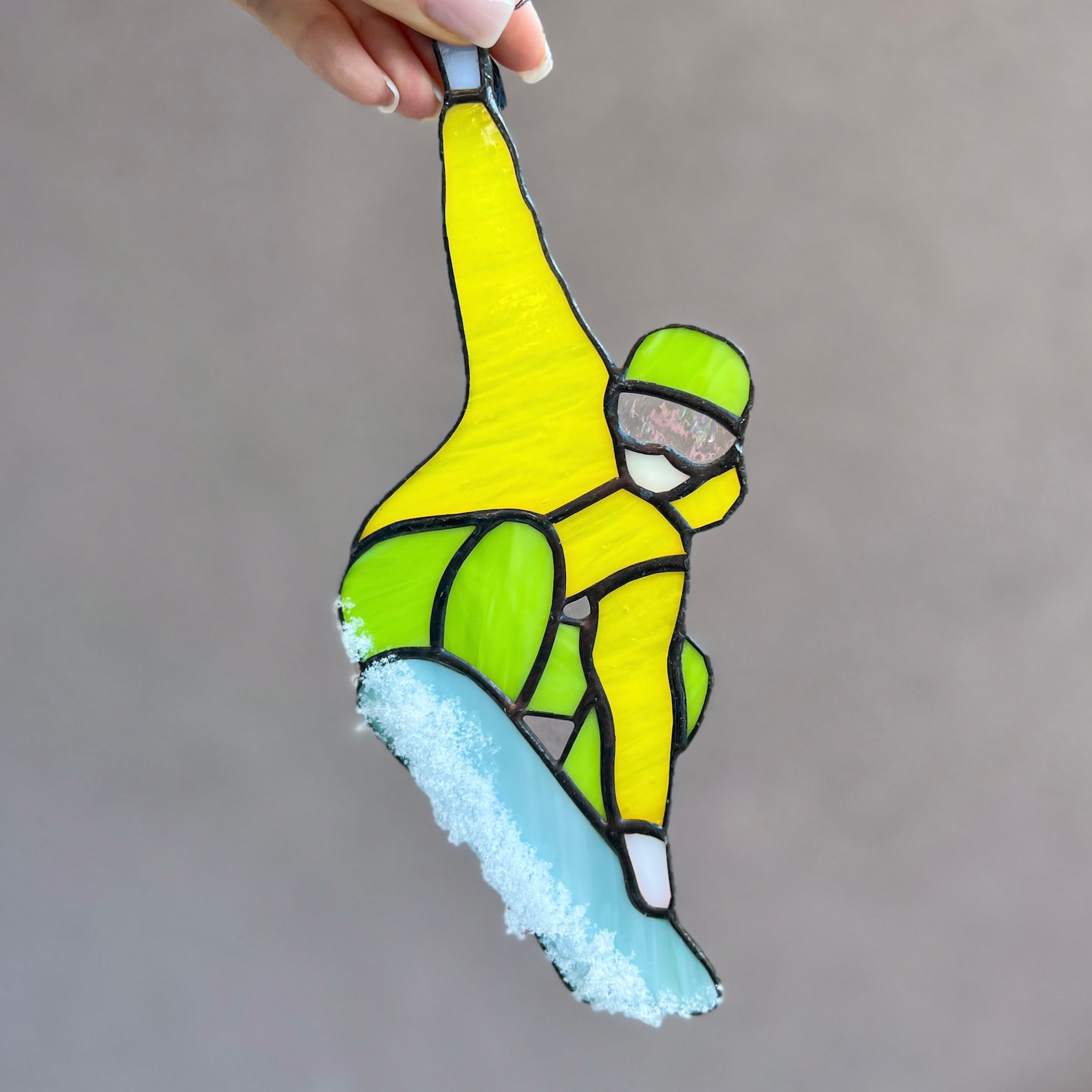 Snowboarder Stained Glass Window Decor, Snowboard Wall Hanging, Ski Sun ...