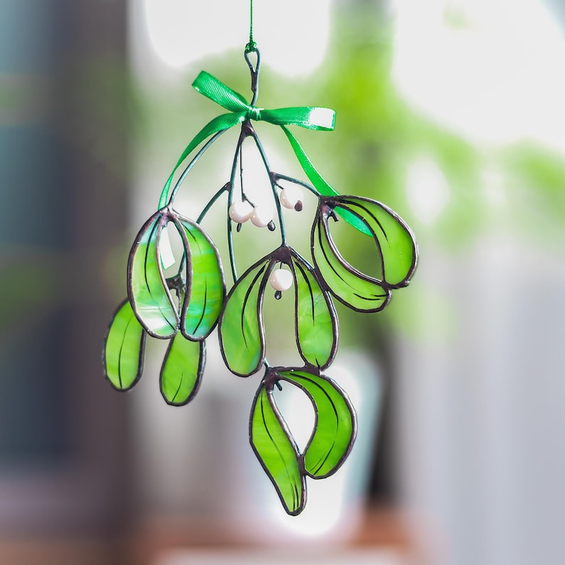 Stained Glass Mistletoe Ornament - Holiday Decor - Etsy