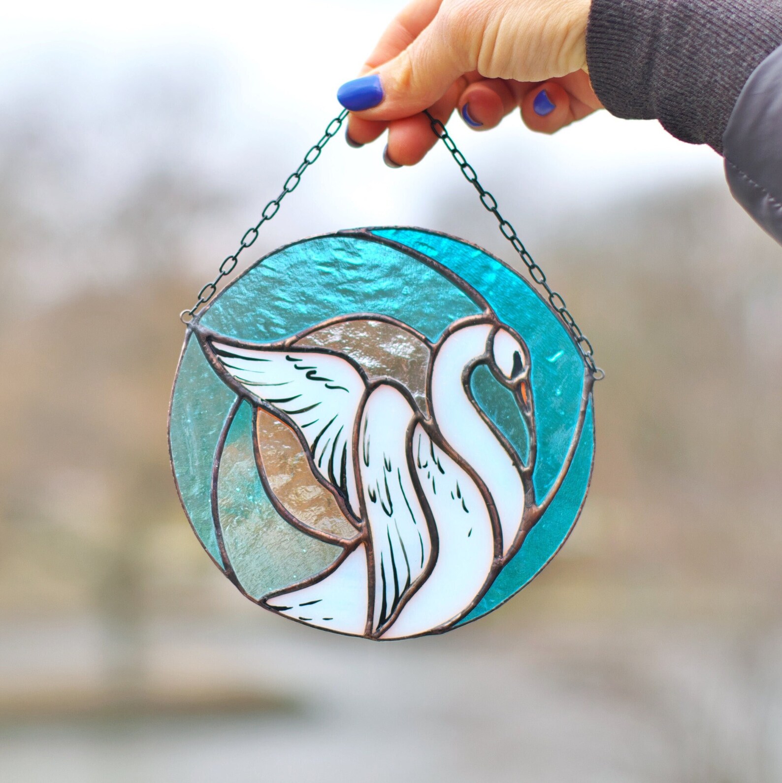 Swan Stained Glass Window Decor Glass Sun Catcher Hanging - Etsy