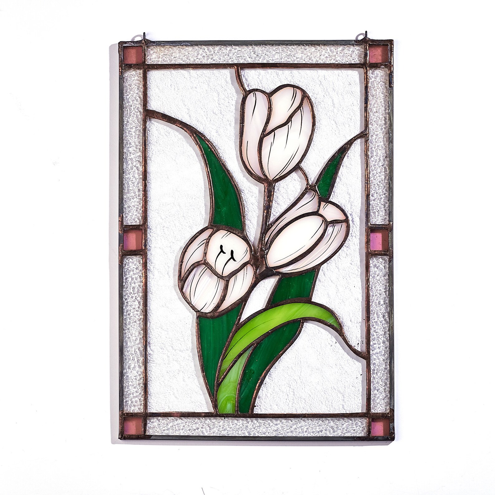 Tulip Stained Glass Panel Flower Gift 6 Colors Window Hanging Stained ...