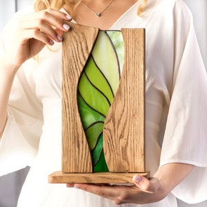 Stained Glass Decor – Organic Flow Oak Wood Art Piece - Etsy