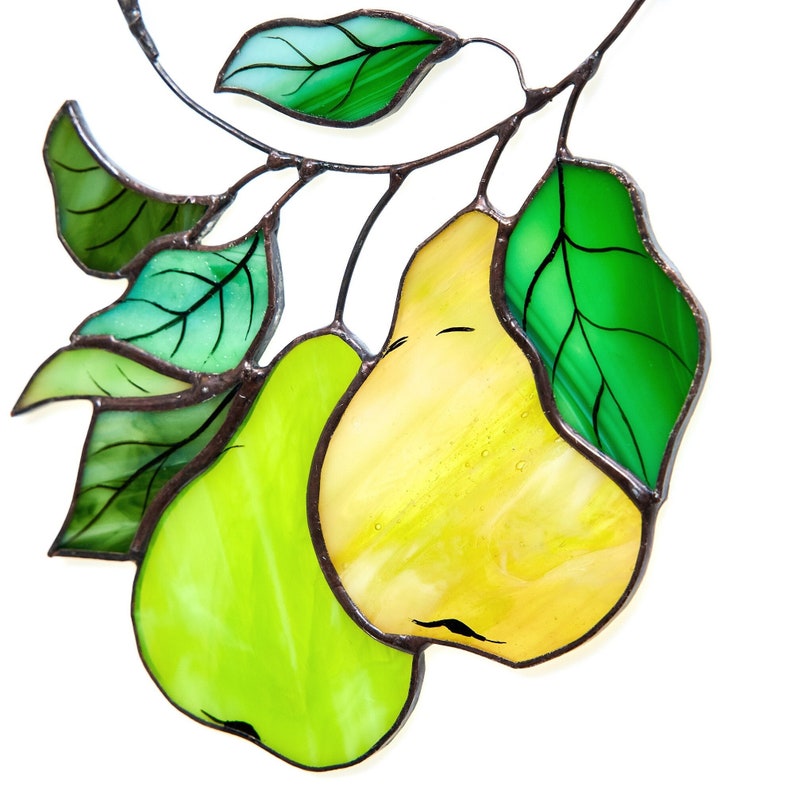 Pear Branch Stained Glass Suncatcher Window Hangings Pear Tree - Etsy