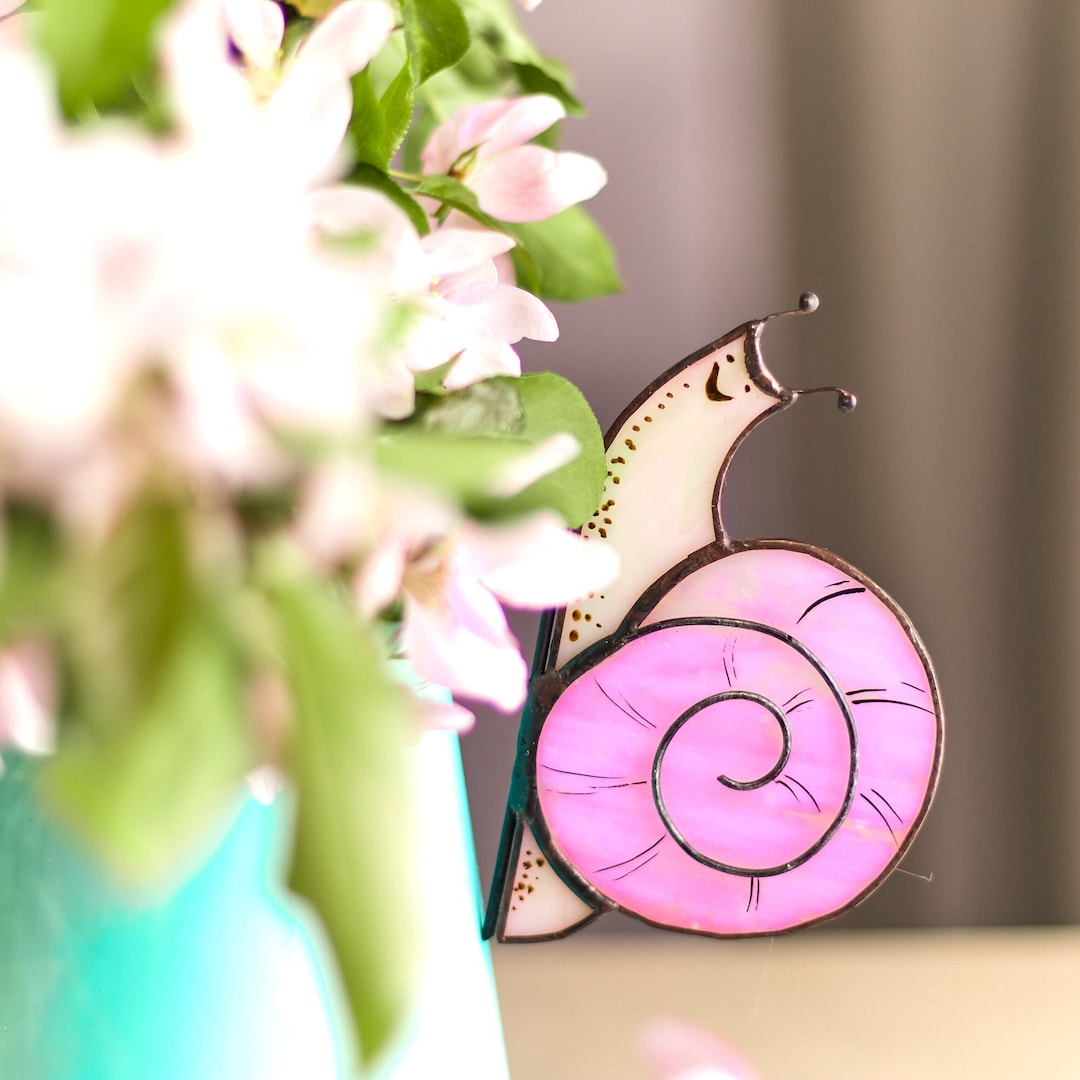 Smiling Crawling Snail Plant Pot Stained Glass Decoration Garden Accent ...