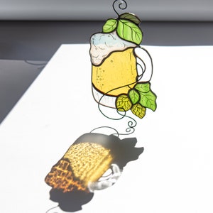 Stained Glass Beer Mug With Delicate Hops Leaves Sun Catcher Window ...