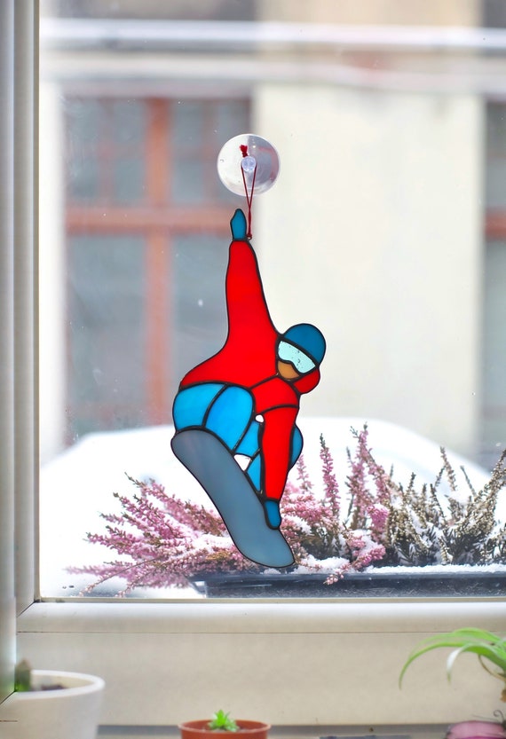 Snowboarder Stained Glass Window Decor Snowboard Wall | Etsy