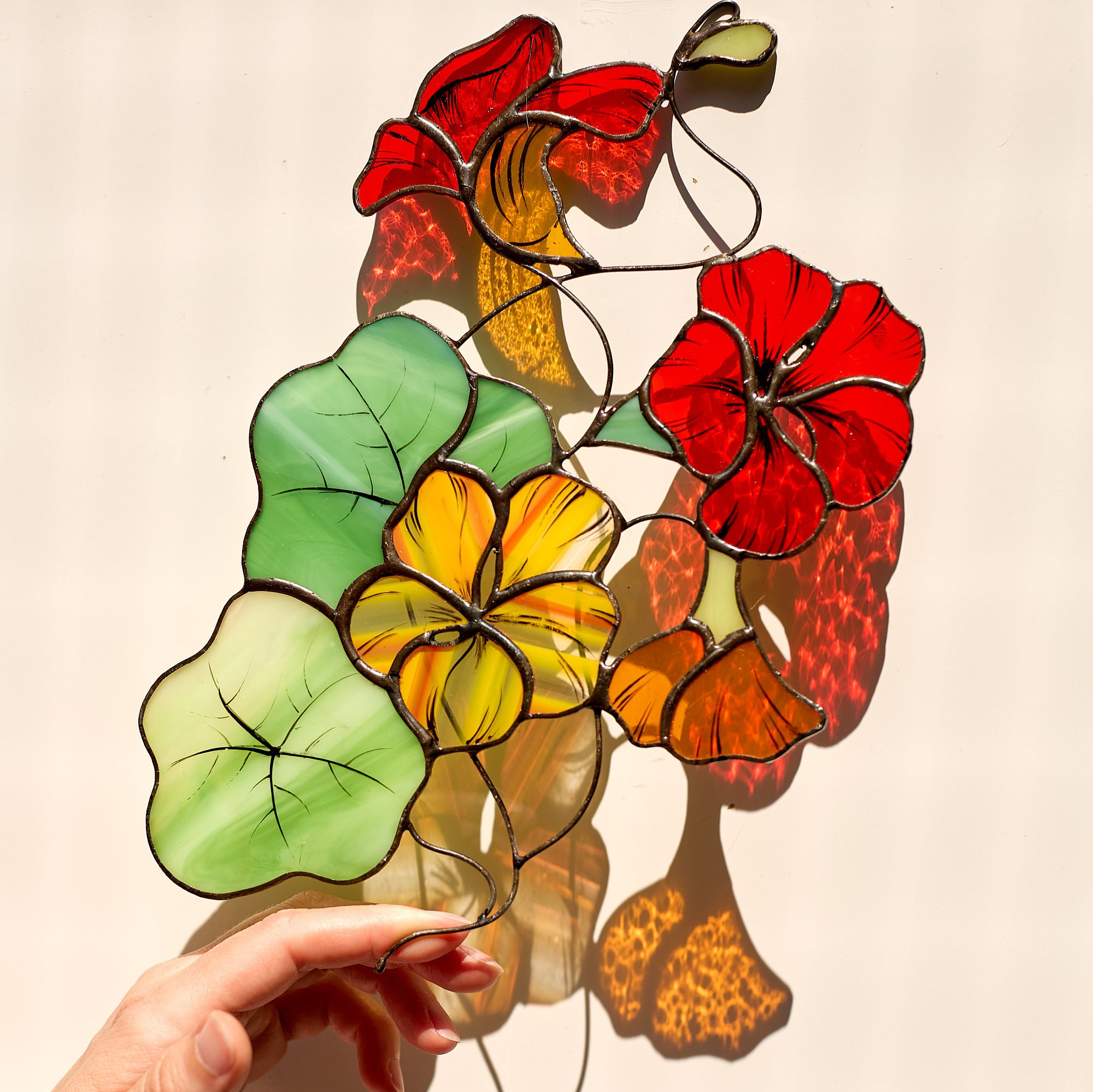 Suncatcher Nasturtium Stained Glass Flower Giftwindow Decoration - Etsy