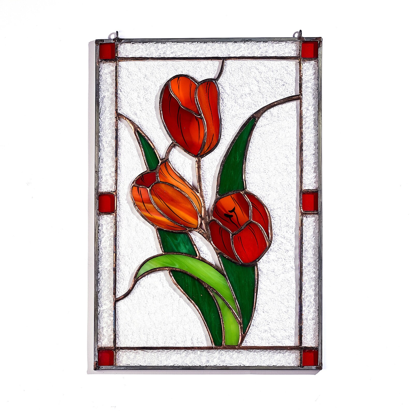 Tulip Stained Glass Panel Flower Gift 6 Colors Window Hanging Stained ...