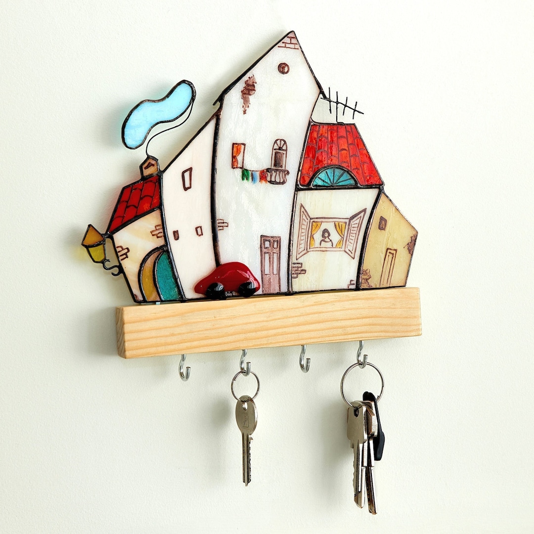 Stained Glass Key Holder, Housewarming Gift, Modern Home Decor - Etsy