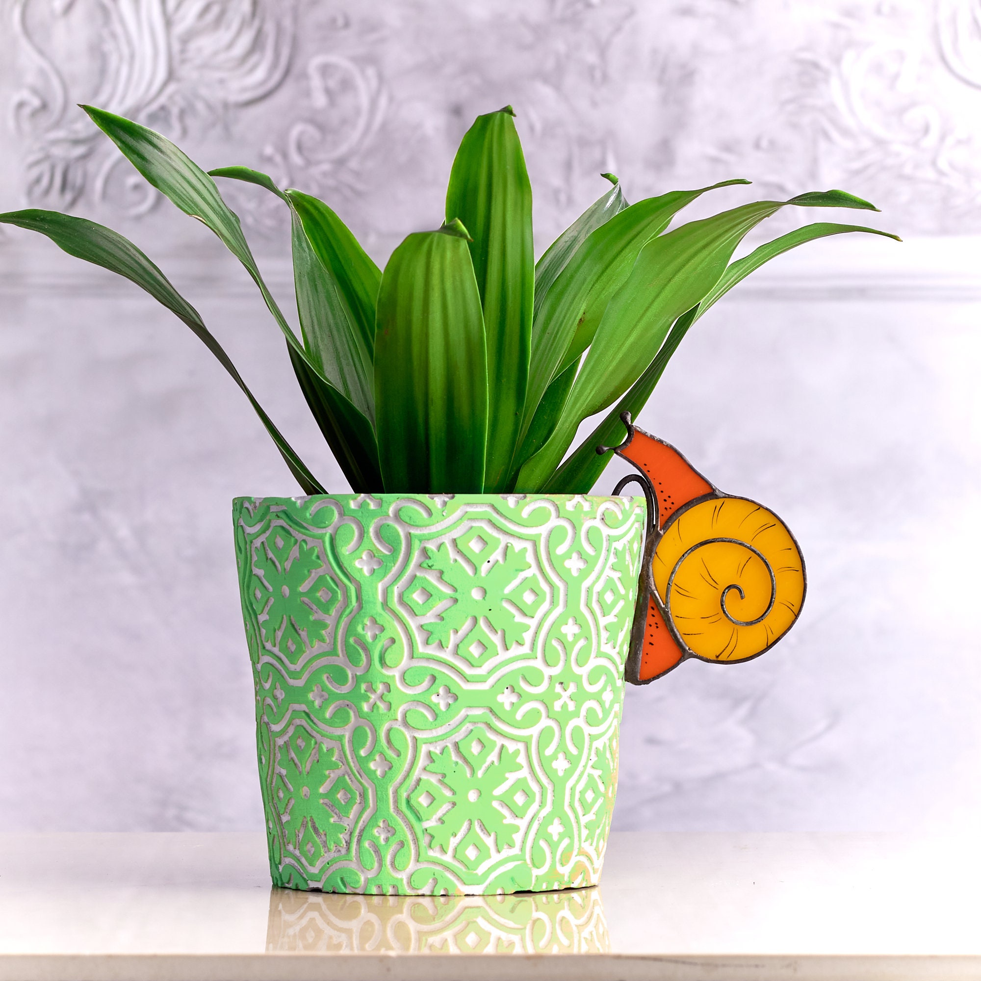 Curious Snail Plant Pot Stained Glass Decor Garden Accent Giftplant ...