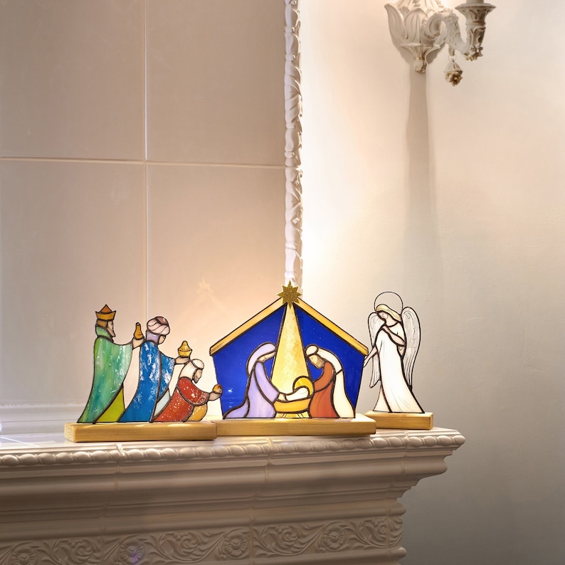 Stained Glass Nativity Set: Holy Family Christmas Decor - Etsy