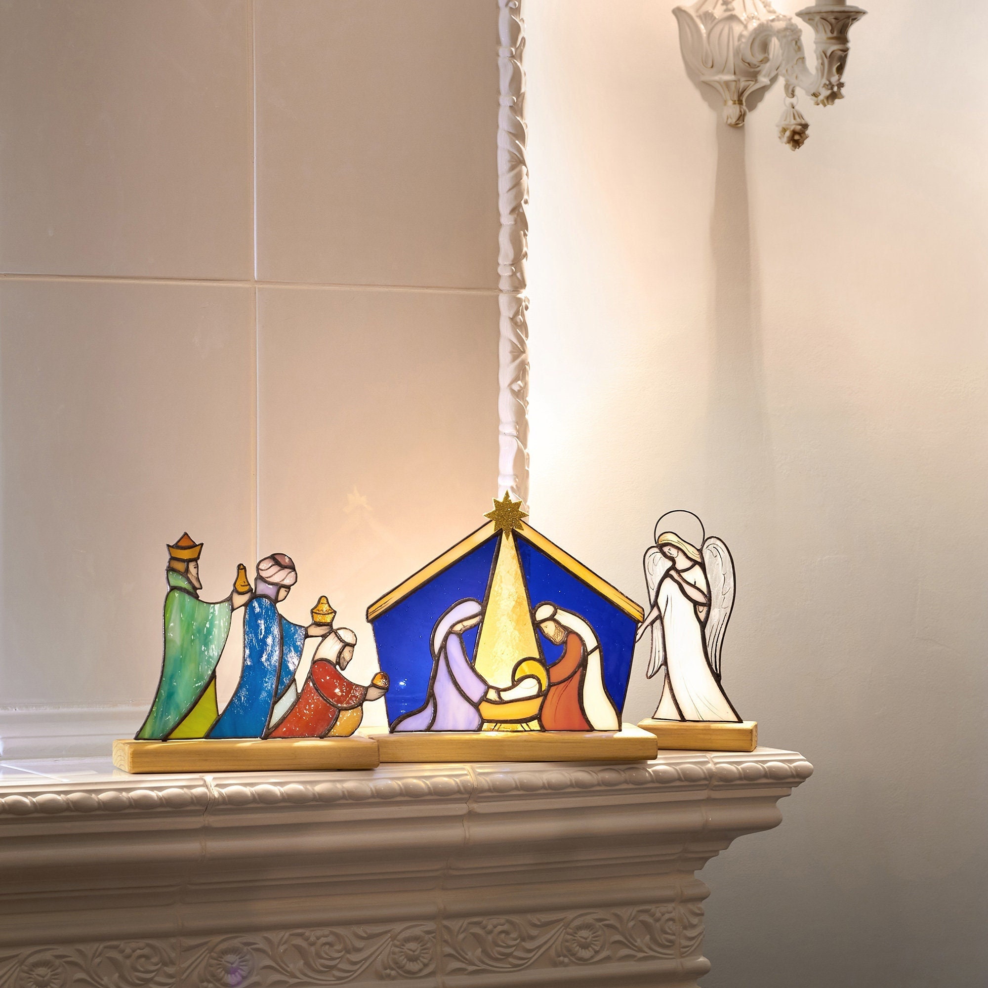 Stained Glass Nativity Set