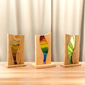 Stained Glass Decor – Organic Flow Oak Wood Art Piece - Etsy